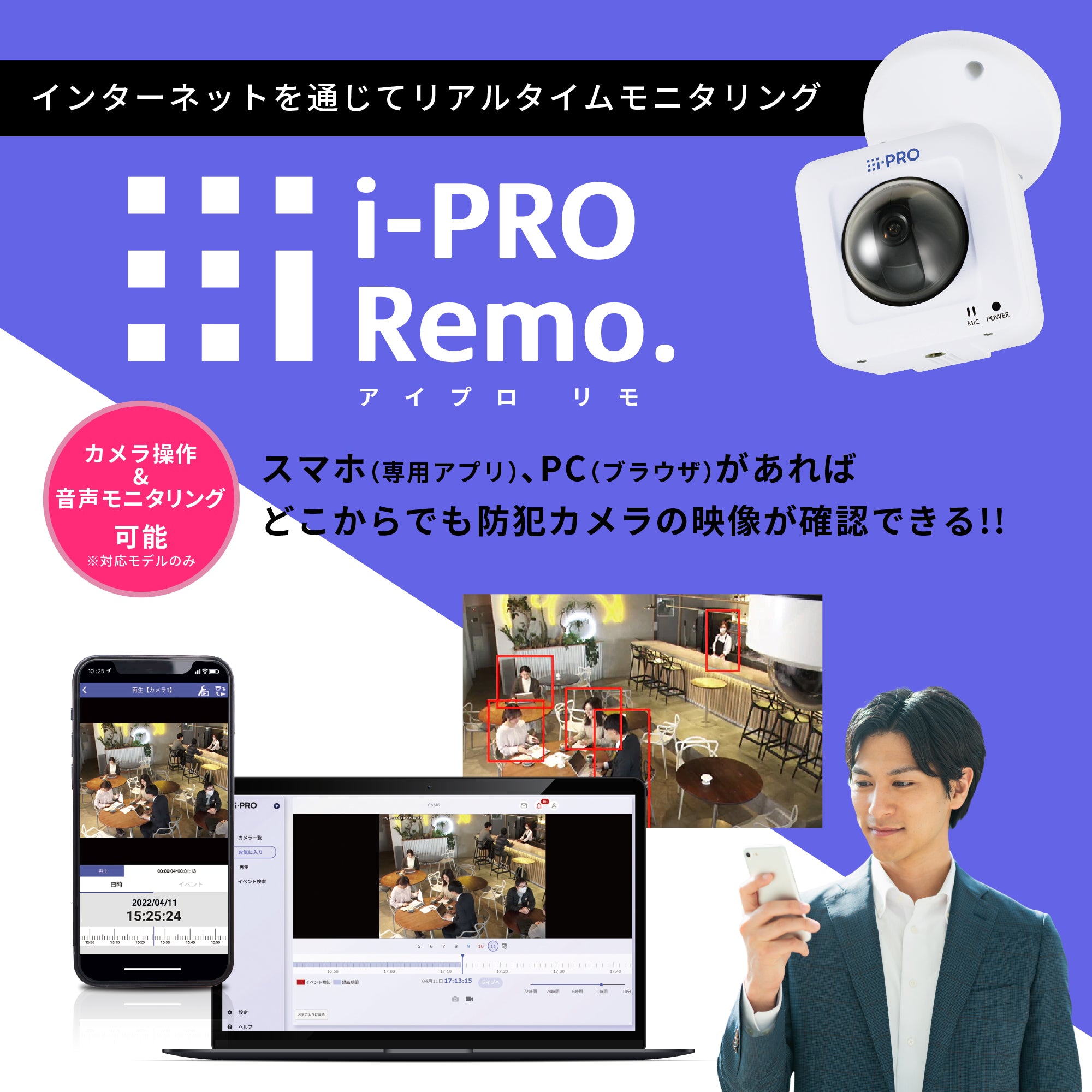 [PTカメラ] 遠隔で操作可能な無線カメラ + i-PRO Remo.永年ライセンス - 屋内用 - 64GB – i-PRO Remo. 公式通販サイト
